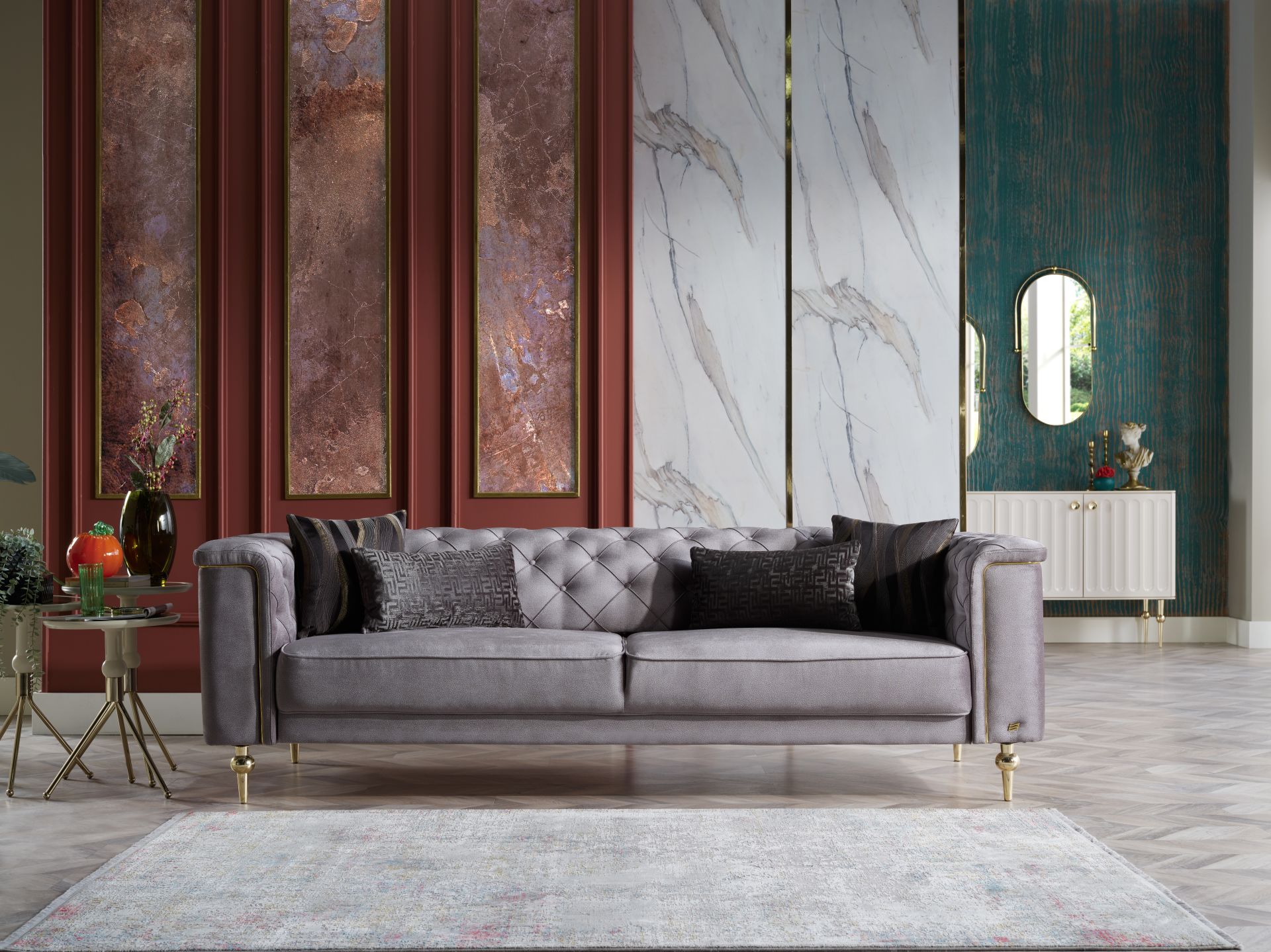 Blanca Koltuk Takımı Gri - Model 1 - Altın | İstikbal